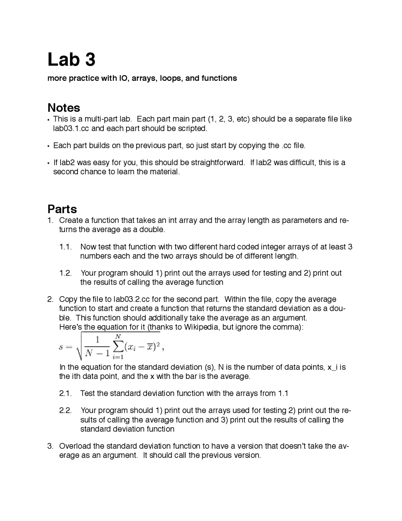 Lab Iii Io Arrays Loops And Functions Cisc 181 Docsity