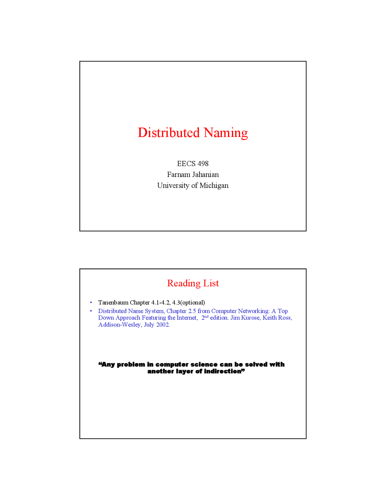Distributed Naming Lecture Slides Eecs 498 Docsity