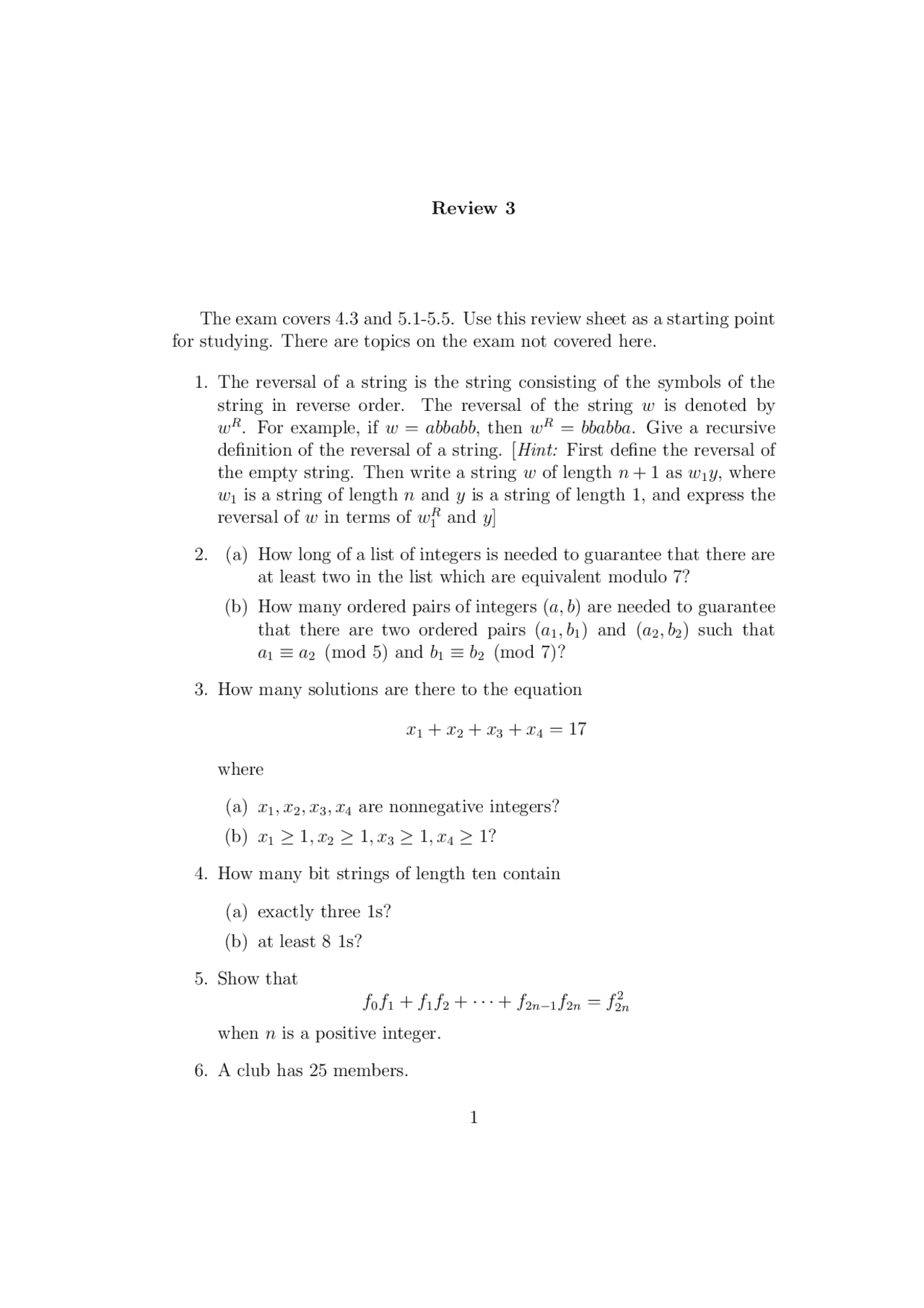 Review Sheet For Exam Discrete Mathematics Structures Mat 243 Docsity