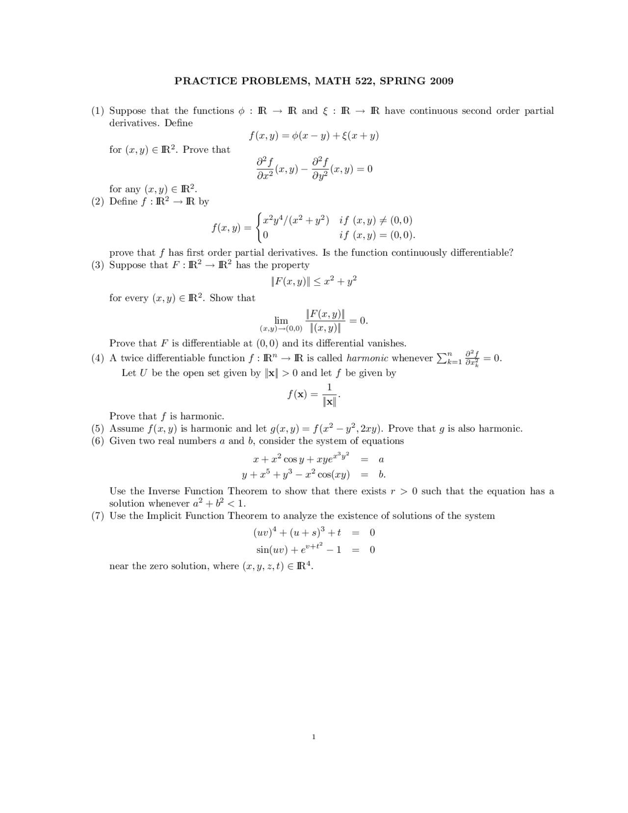 Assignment 1 Practice Problems Analysis Ii Math 522 Docsity
