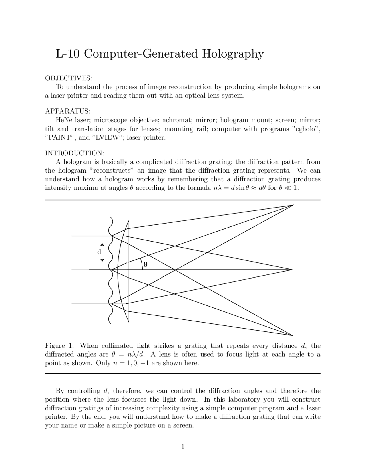 L-10 Computer-Generated Holography | PHYSICS 248 - Docsity