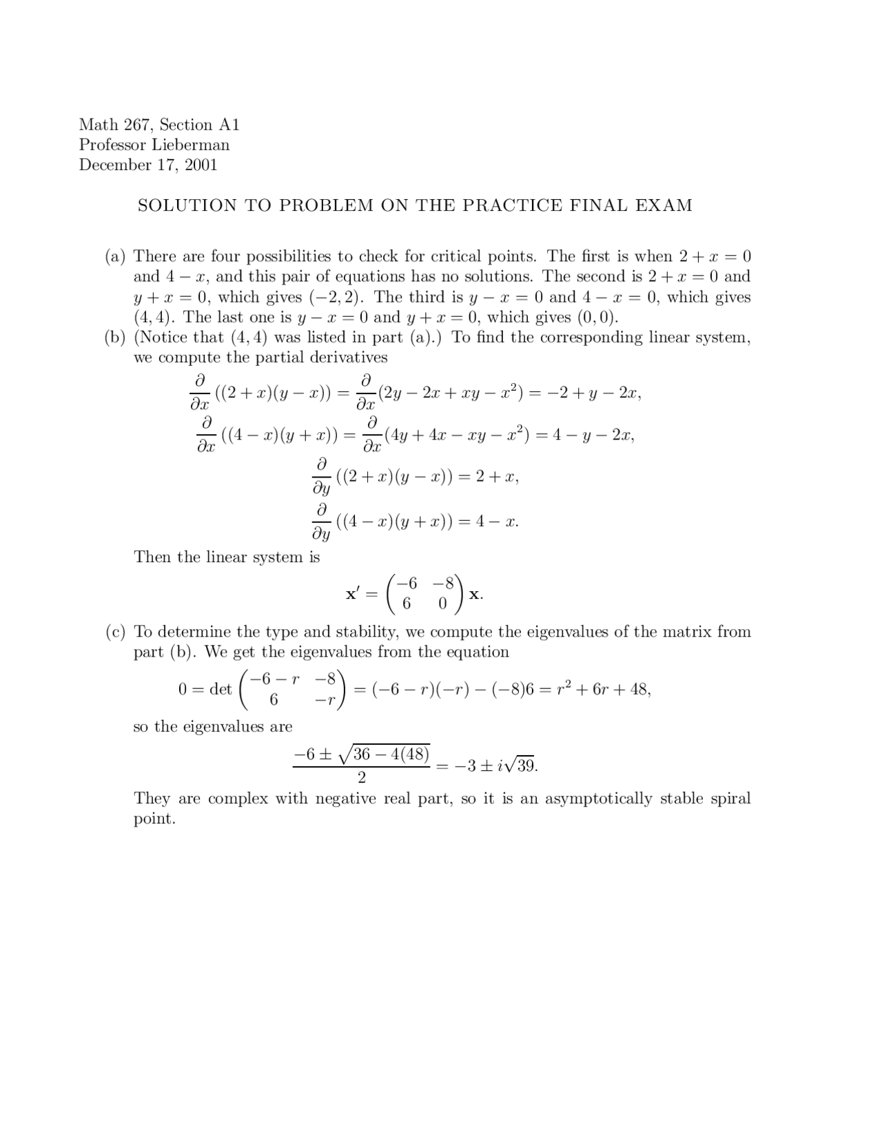 Solution To Problem On Differential Equations And Transformations Math 267 Docsity
