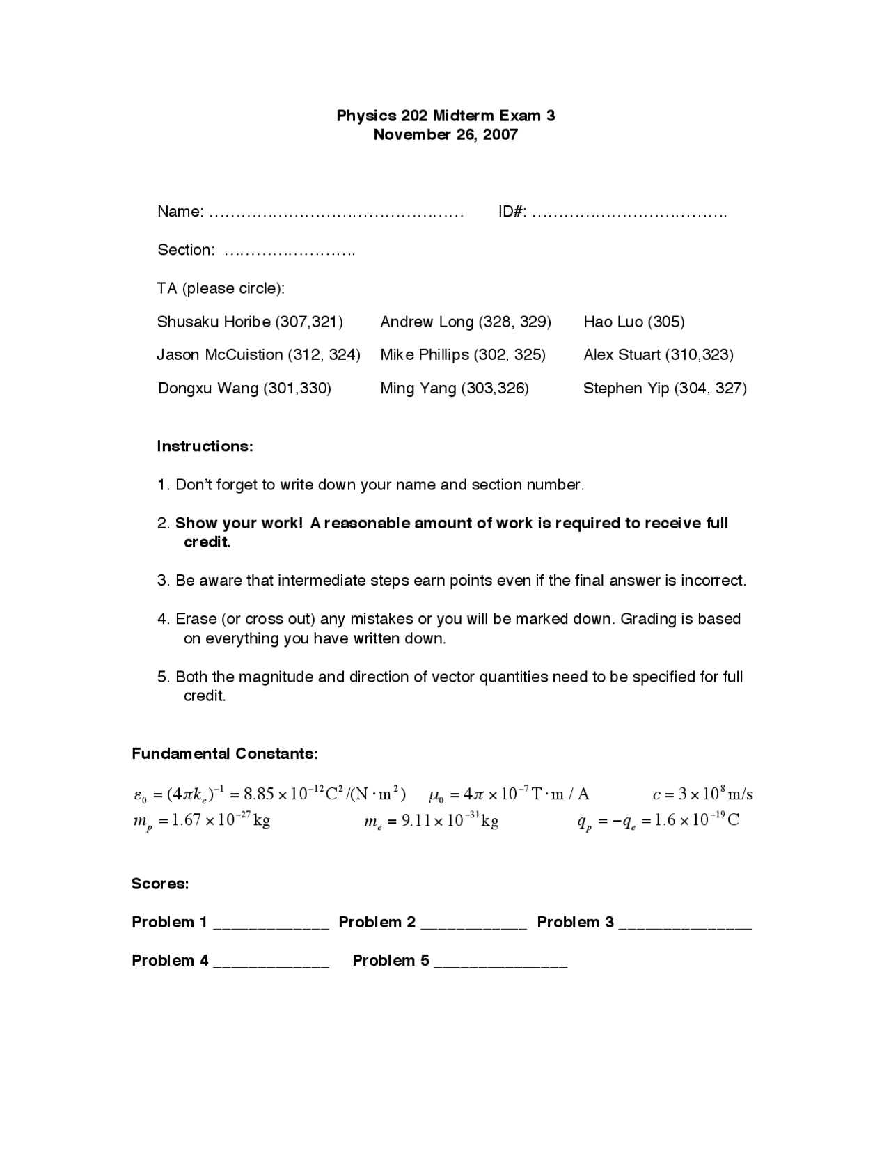 5 Problems On General Physics Exam 3 Physics 202 Docsity