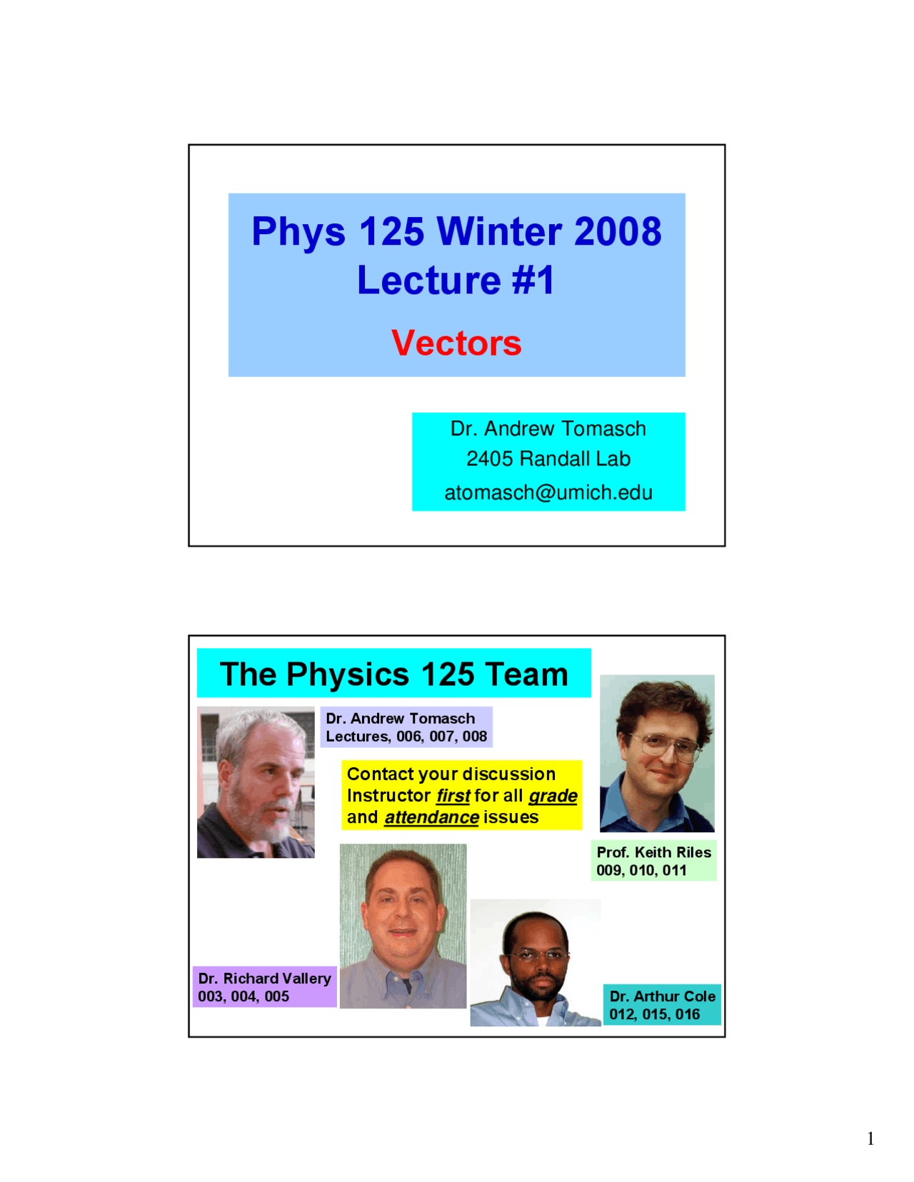 Vectors General Physics Lecture Slides Physics 125 Docsity