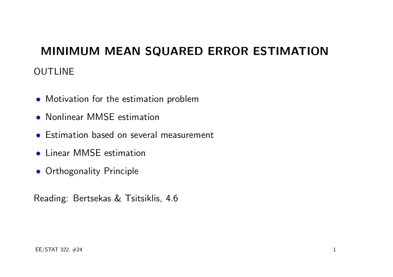 Minimum Mean Squared Error Estimation - Outline | STAT 322 - Docsity