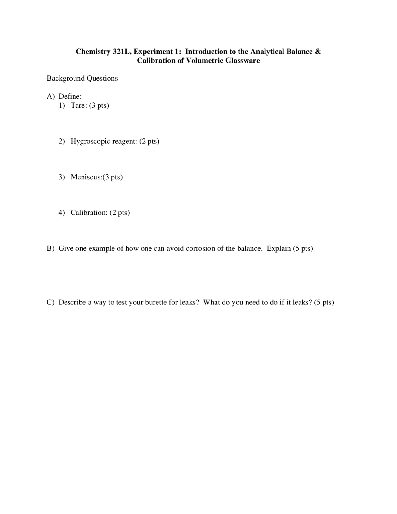 Experiment 1 Introduction To Analytical Balance And Calibration Of