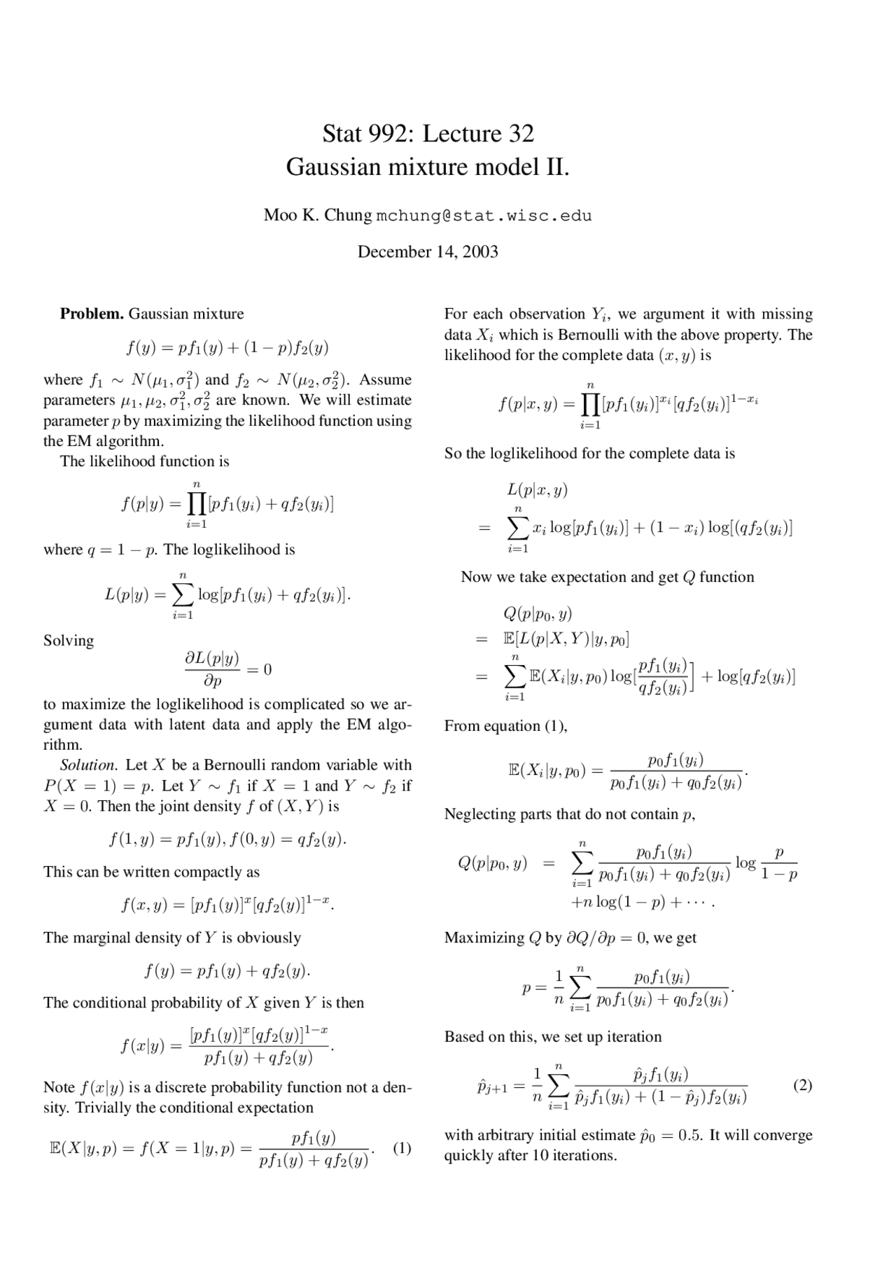 Gaussian Mixture Model Ii Lecture Notes Stat 992 Docsity