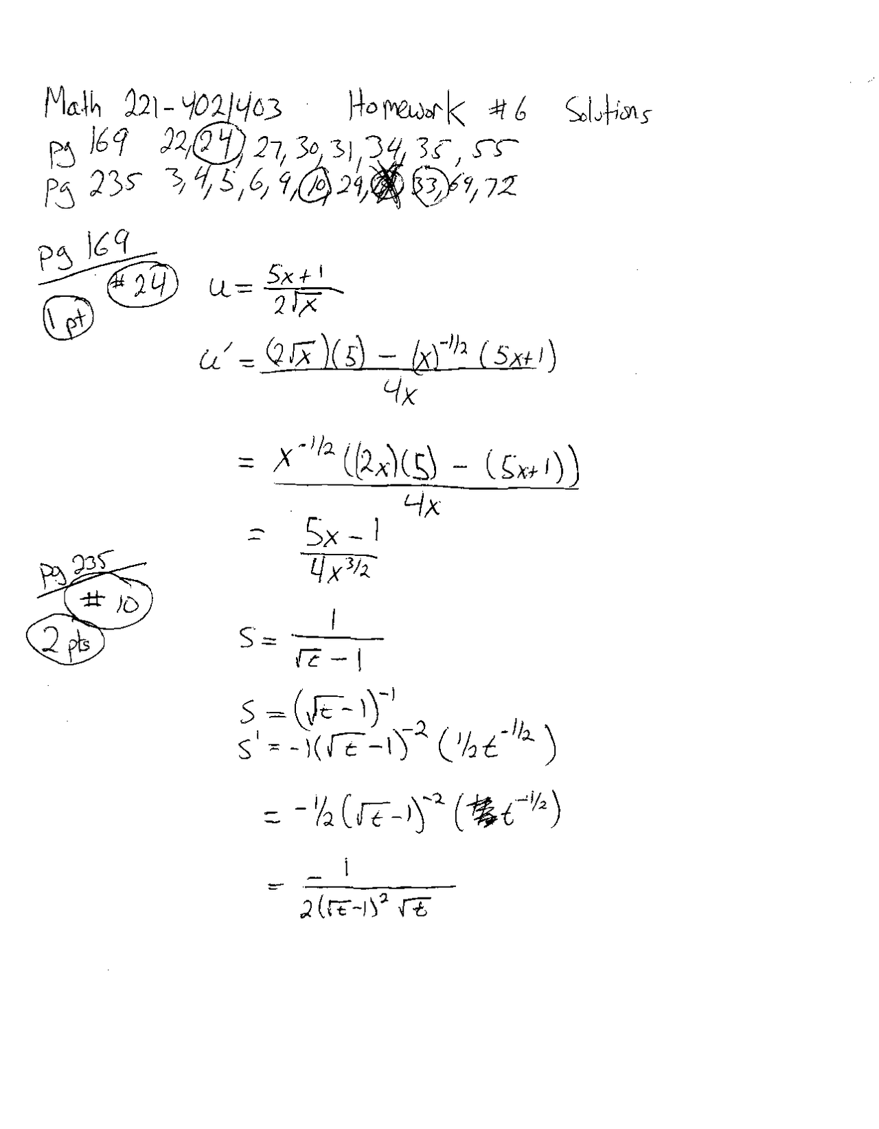 Homework 6 With Solutions For Calculus And Analytic Geometry Math 221