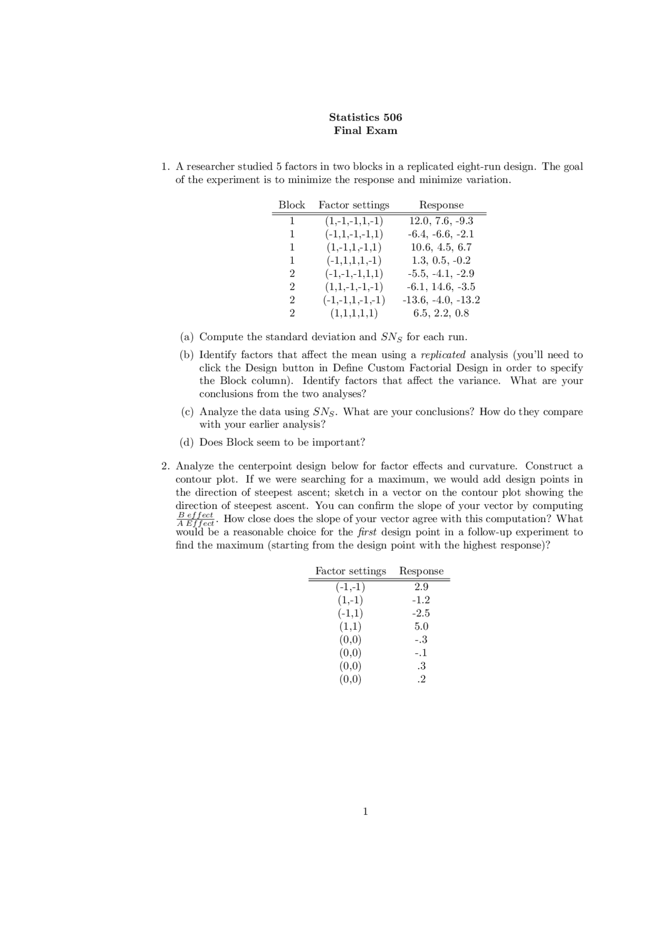 Final Exam for Introduction to Experimental Design | STAT 506 | Exams ...