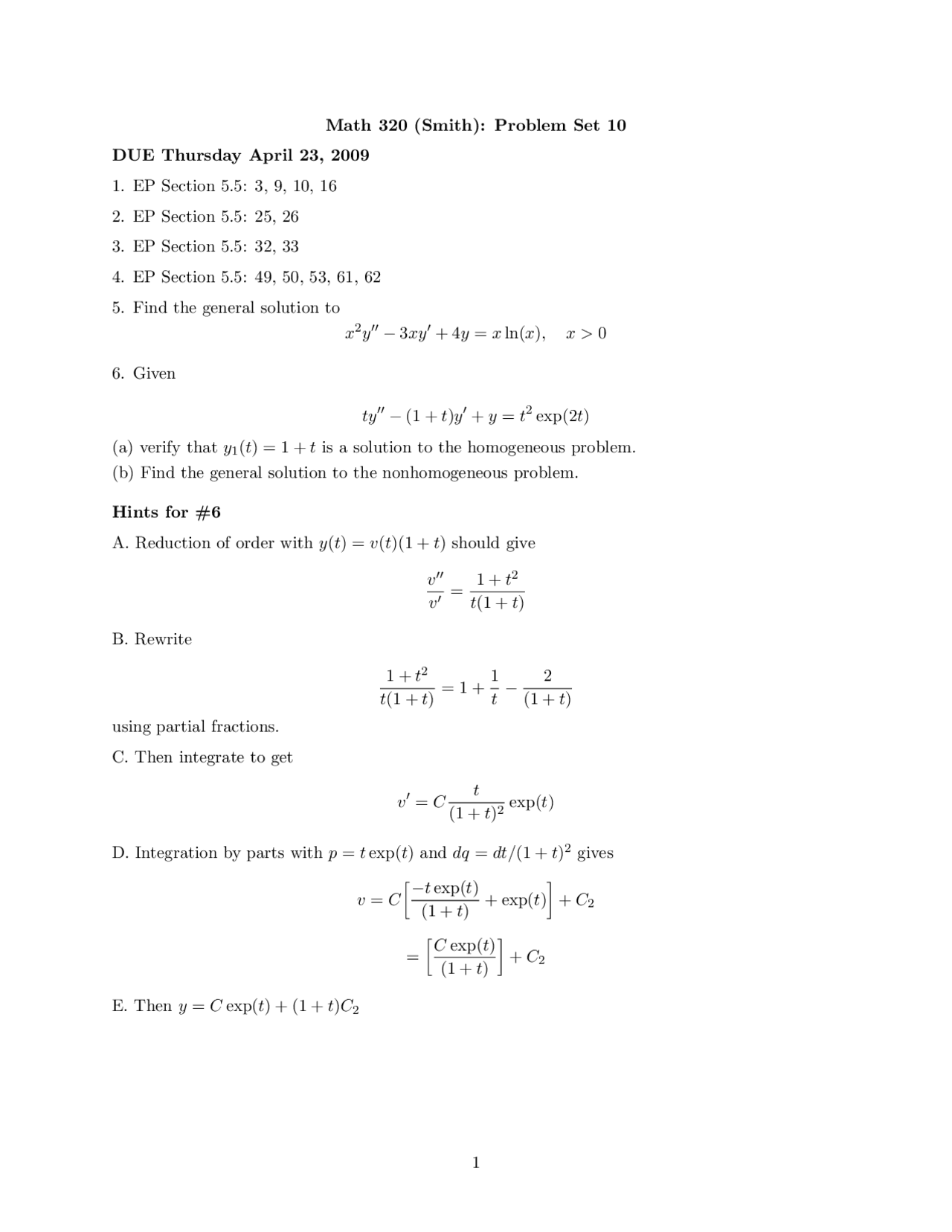 Problem Set 10 - Linear Algebra and Differential Equations | MATH 320 ...