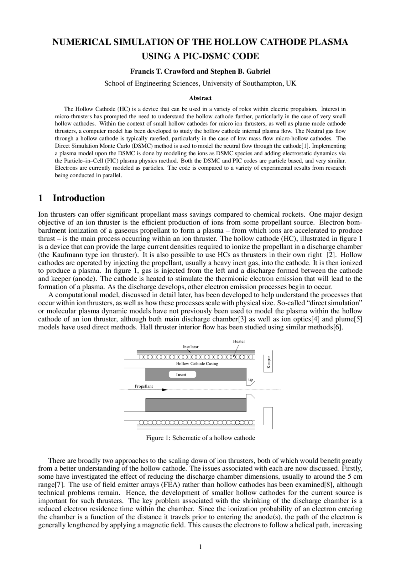 Numerical Simulation of the Hollow Cathode Plasma Using a Pic DSMC Code ...