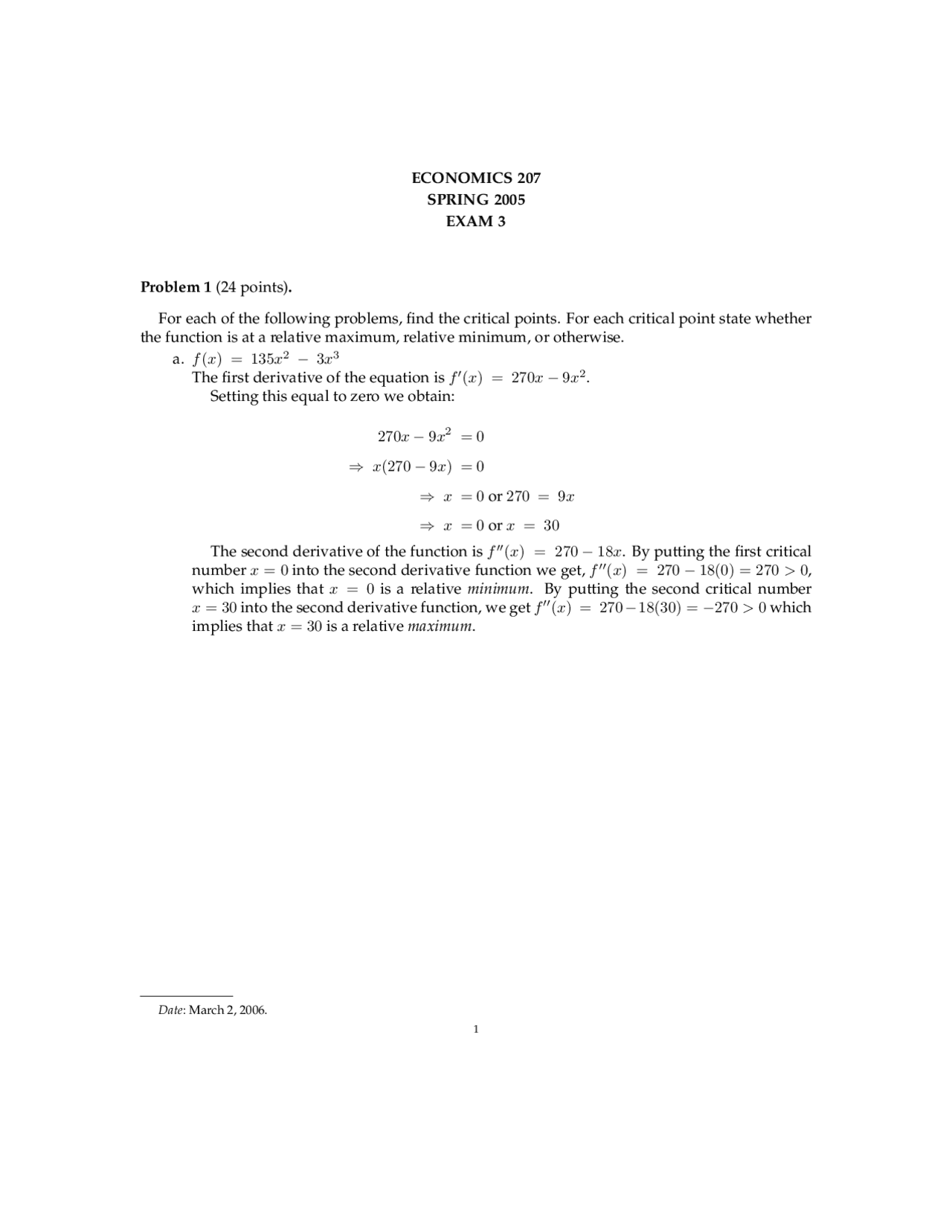 Exam 3 With Solution For Applied Economics Optimization Econ 207