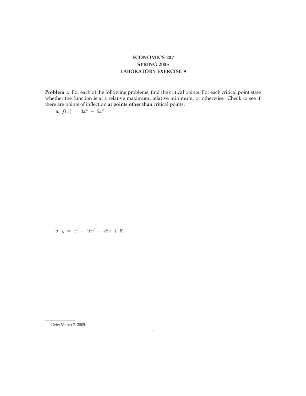 Lab Exercise 9 Applied Economic Optimization Econ 207 Docsity