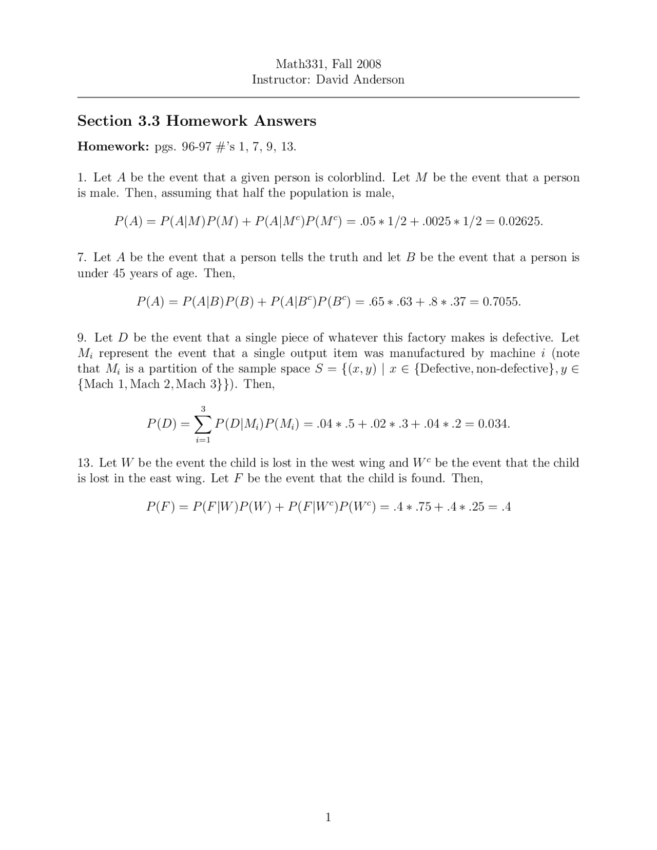 Introductory Probability/Markov Chain Models - Solved Assignment 3 | MATH 331 - Docsity