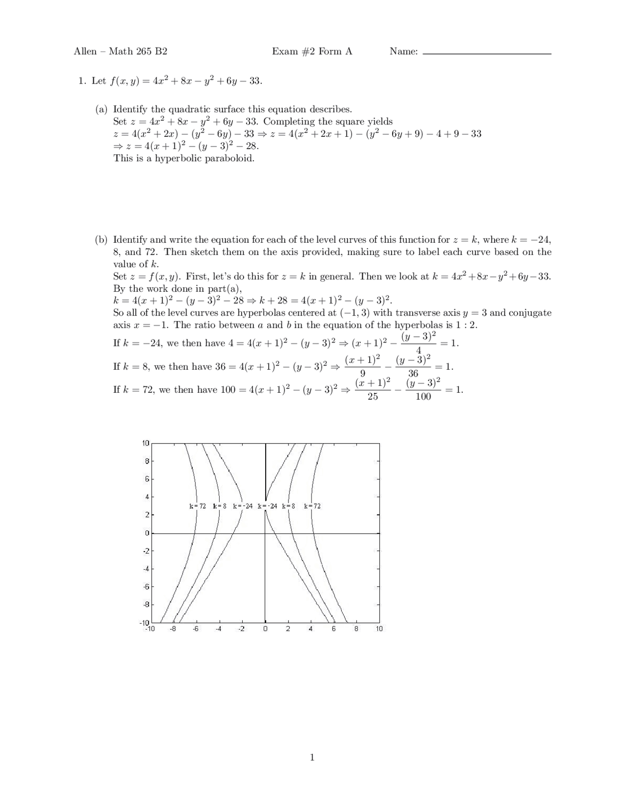 Limits and Continuity - Calculus III Exam 2 Forma A | MATH 265 - Docsity