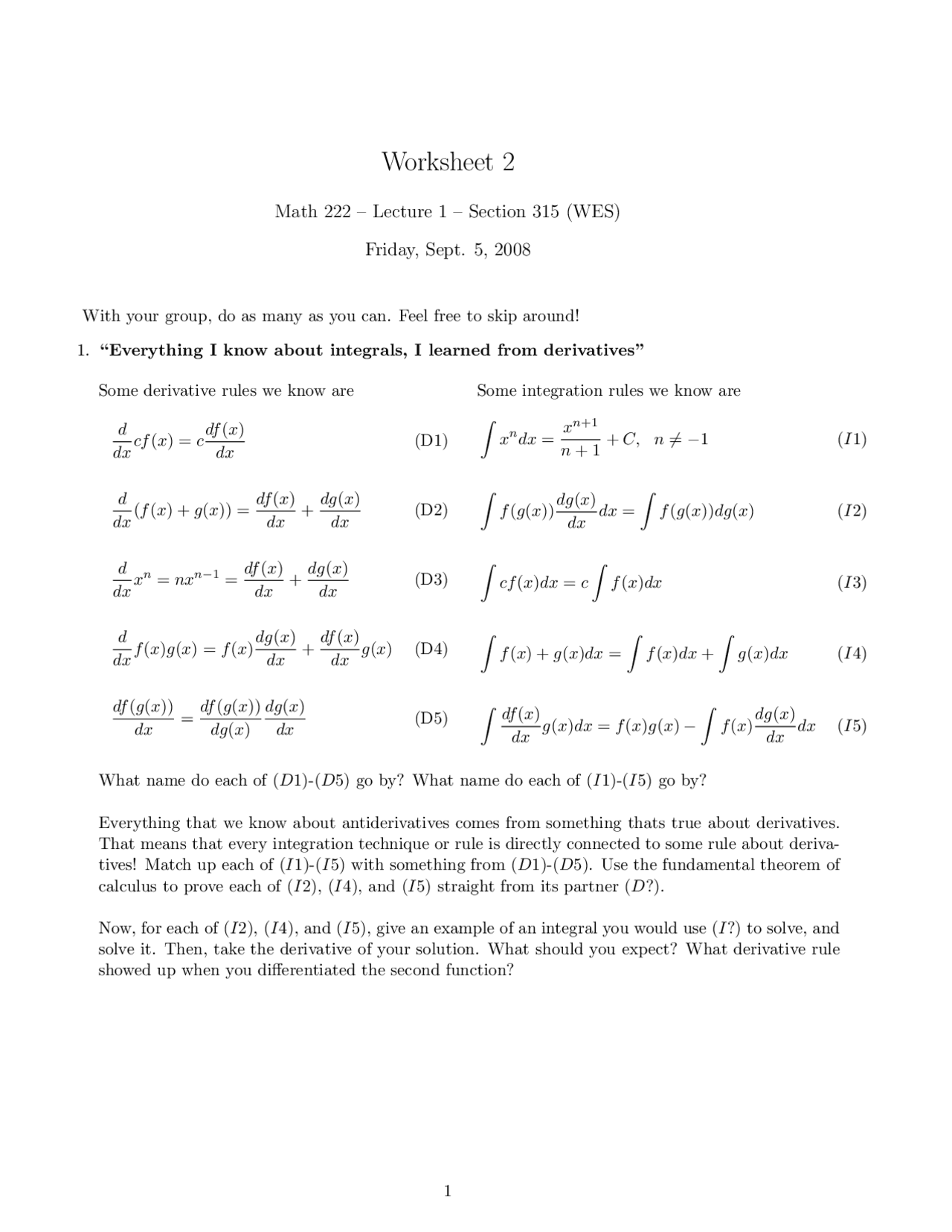 Calculus And Analytic Geometry Worksheet 2 Questions Math 222 Docsity