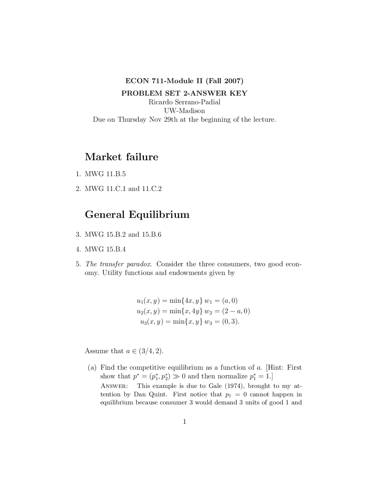 Economic Theory Macroeconomics Sequence Problem Set 2 Key Econ 711