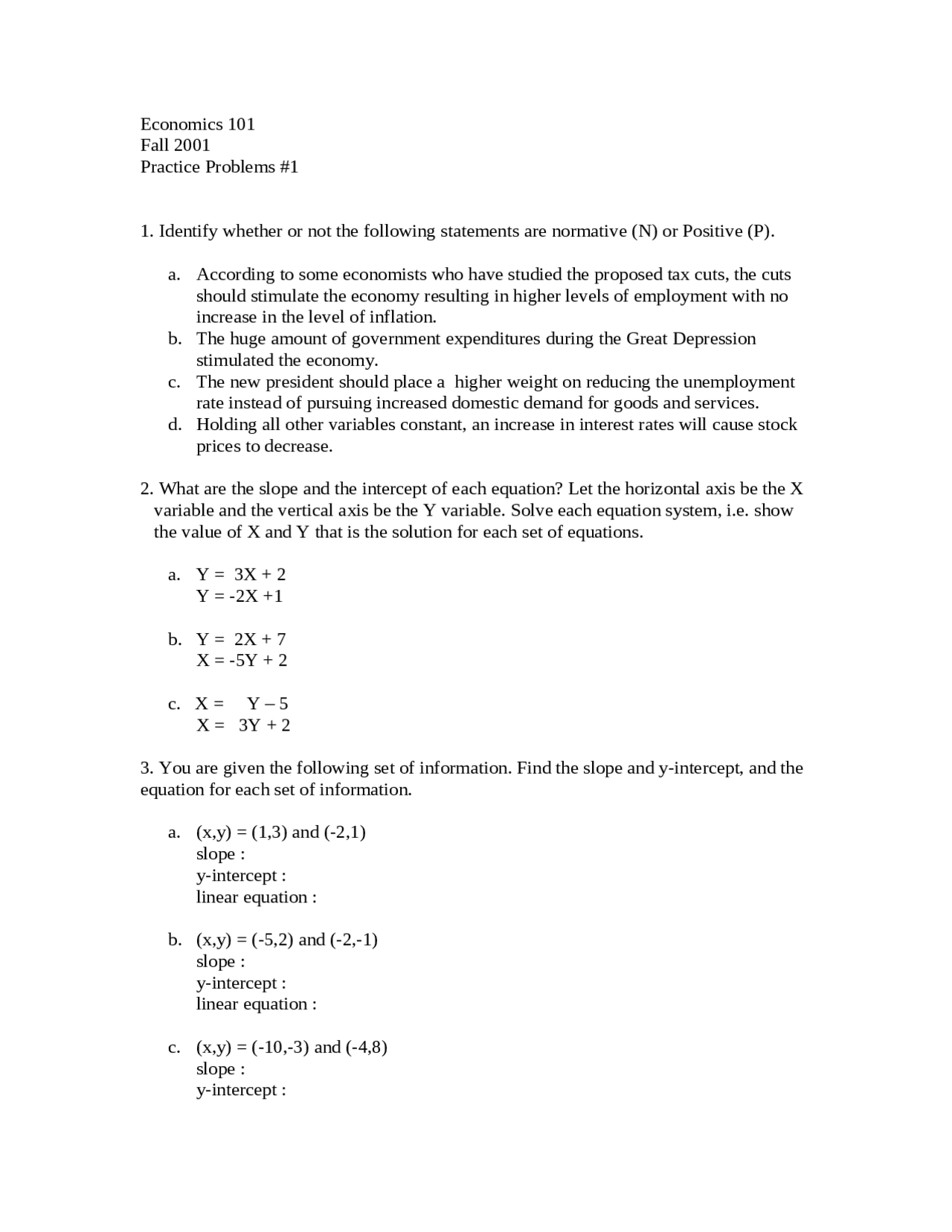 Practice Problems 1 For Principles Of Microeconomics Econ 101