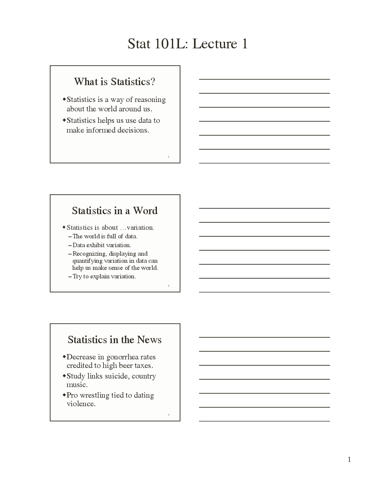 What Is Statistics Lecture Slides Stat 101 Docsity