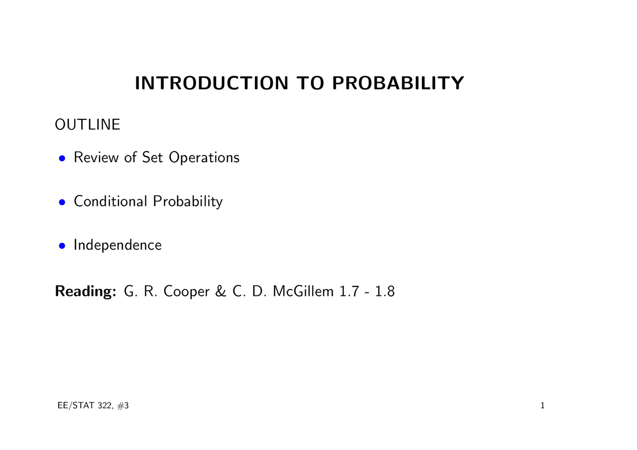 Introduction to Probability - Course Outline | STAT 322 - Docsity