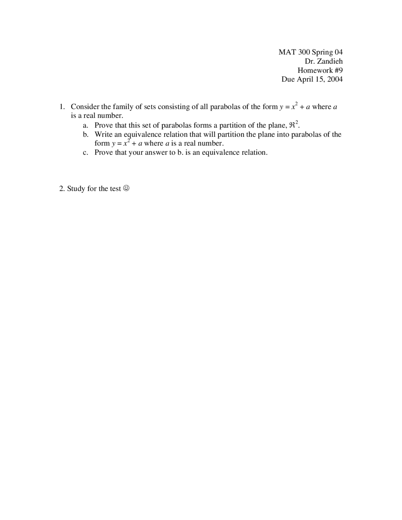 Homework 9 Questions Mathematical Structures Mat 300 Docsity