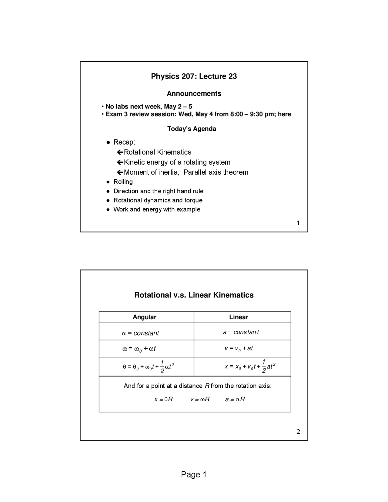 Rotational Kinematics Fundamentals Of Physics I Lecture Slides
