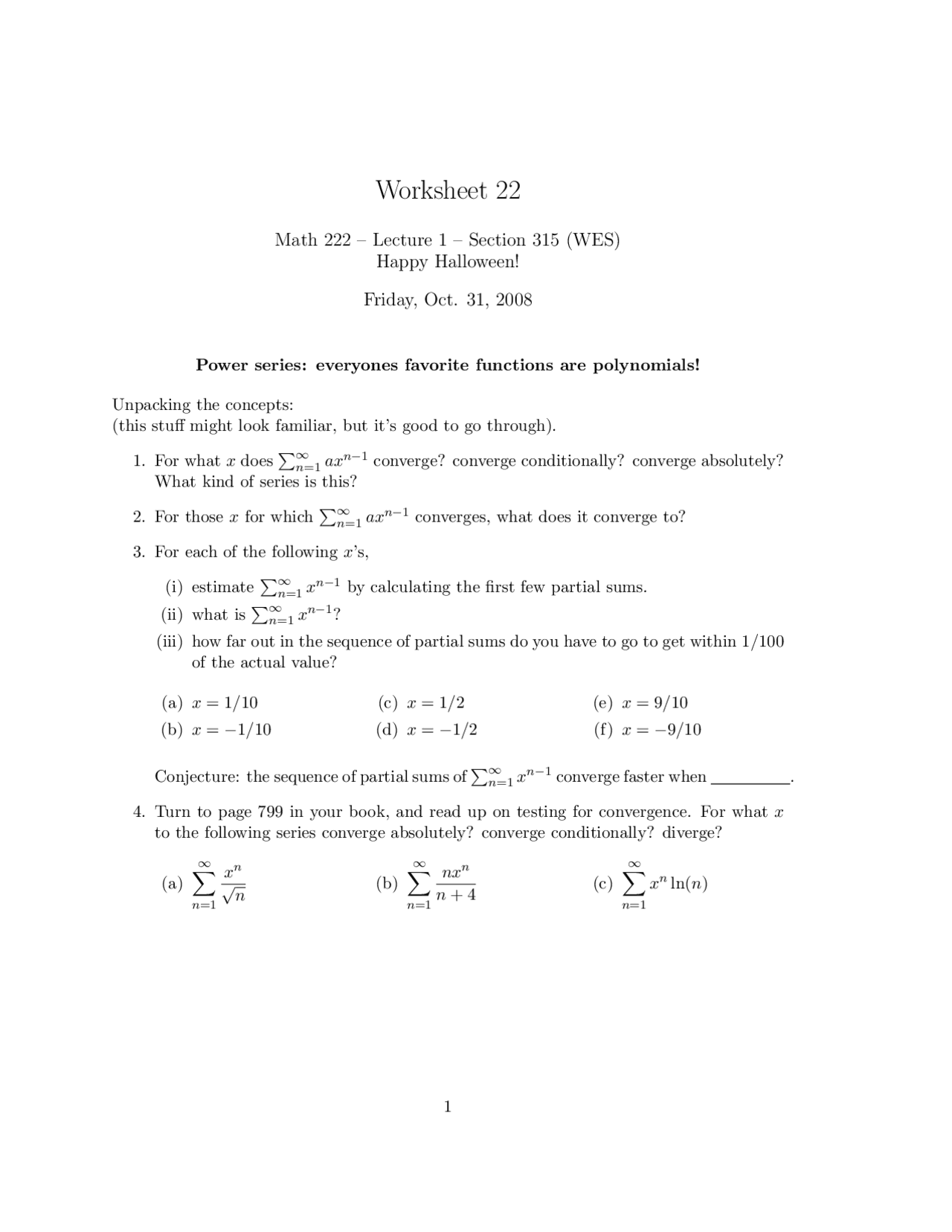 Notes On Power Series Functions Are Polynomials Math 222 Docsity