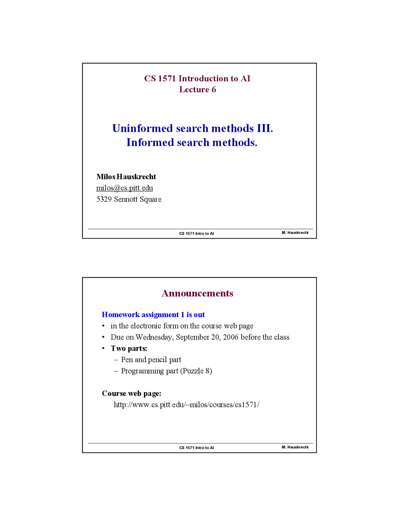 Lecture Slides On Uniformed Methods Cs 1571 Docsity