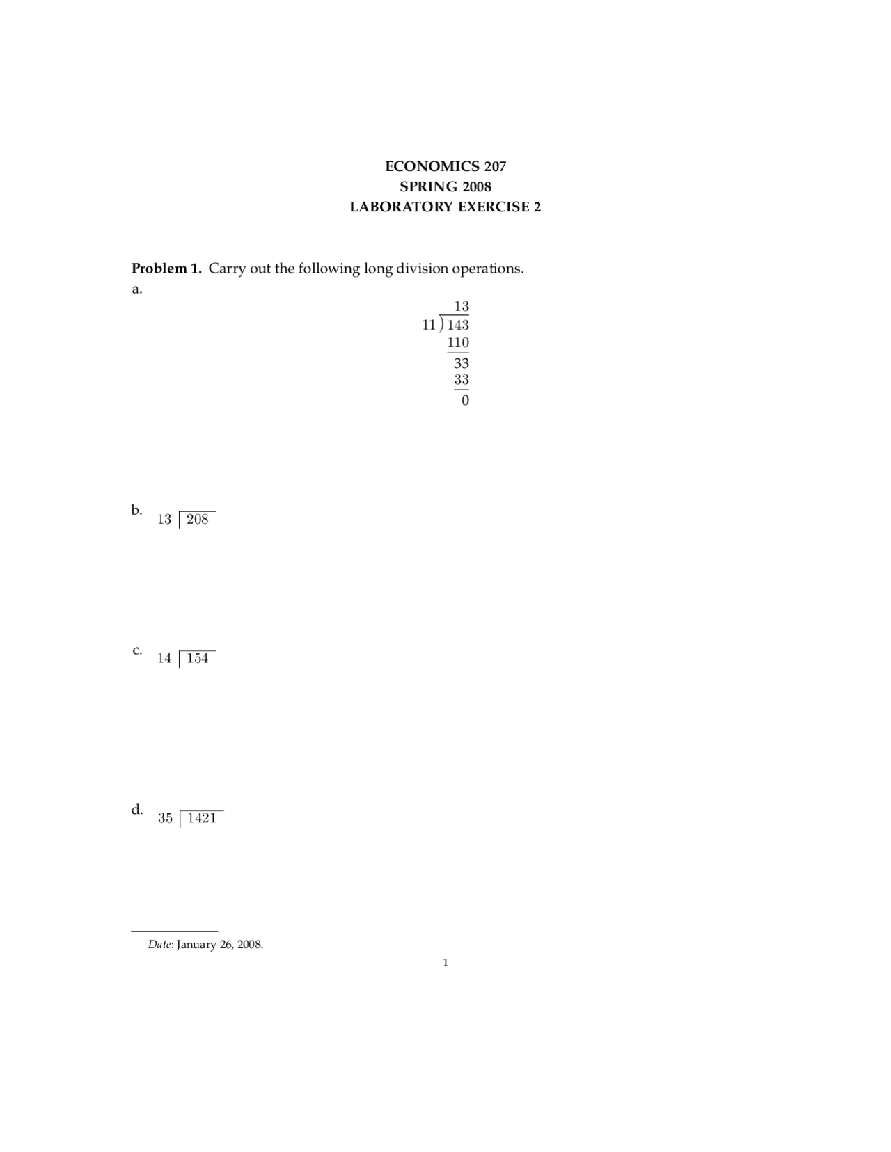 Lab Exercise 2 For Applied Economic Optimization Econ 207 Docsity