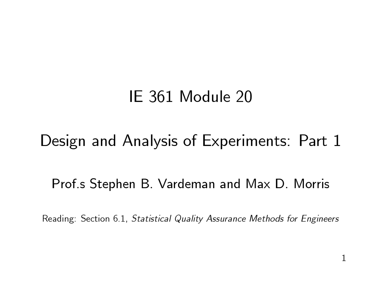 Design And Analysis Of Experiment Lecture Notes Stat 231 Docsity