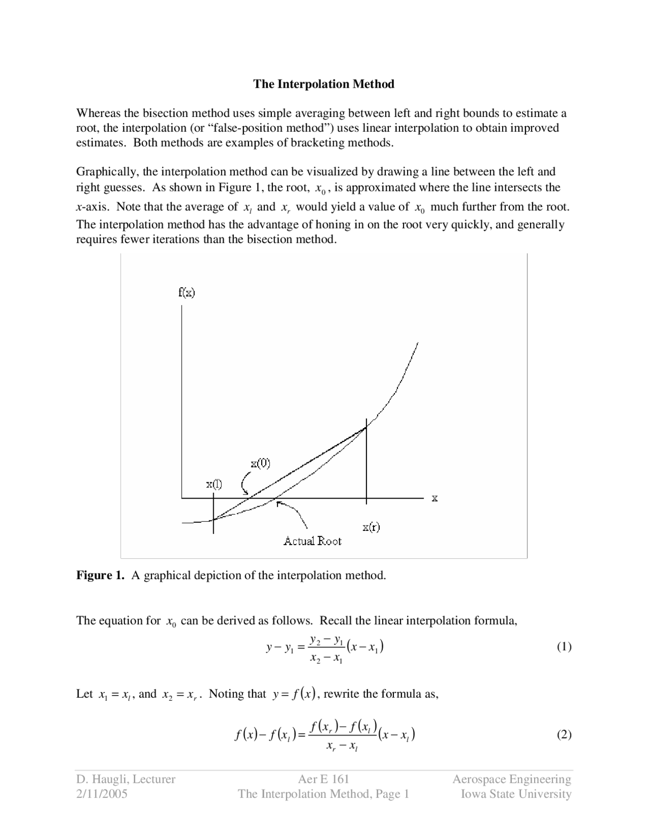 The Interpolation Method Lecture Notes Aer E 161 Docsity