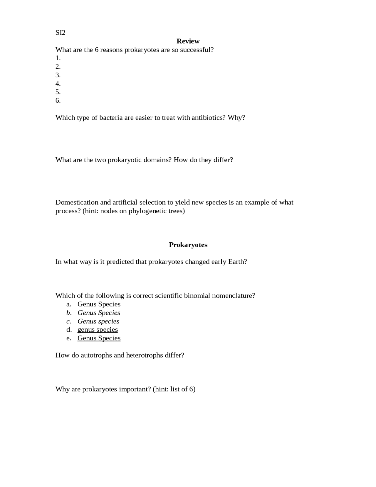 Prokaryotes Principles Of Biology I Review Sheet Biol 211 Docsity