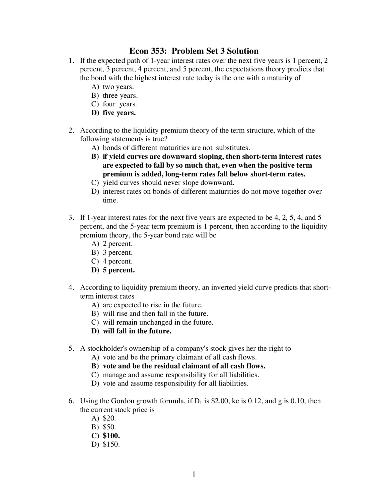 Problem Set 3 With Solutions Money Banking And Financial Institution