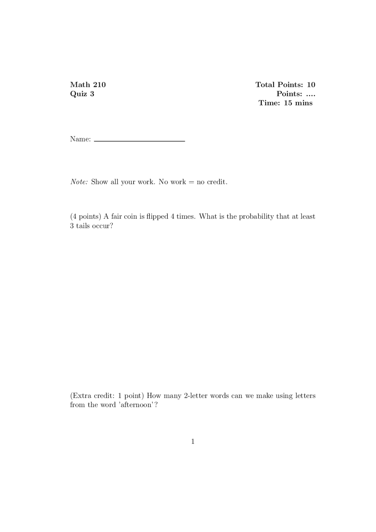Quiz 3 Topics In Finite Mathematics Math 210 Docsity