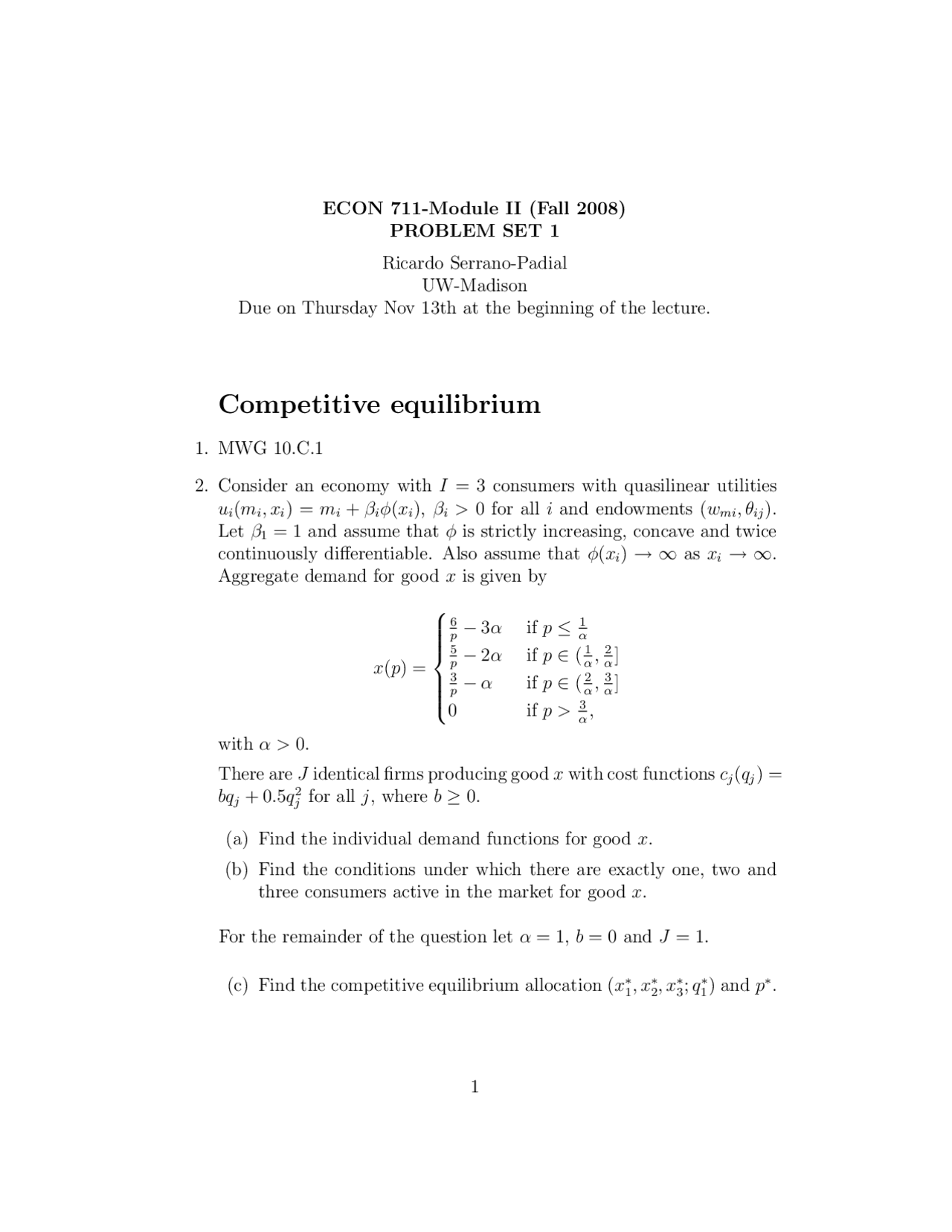 Economic Theory Macroeconomics Sequence Problem Set 1 Econ 711