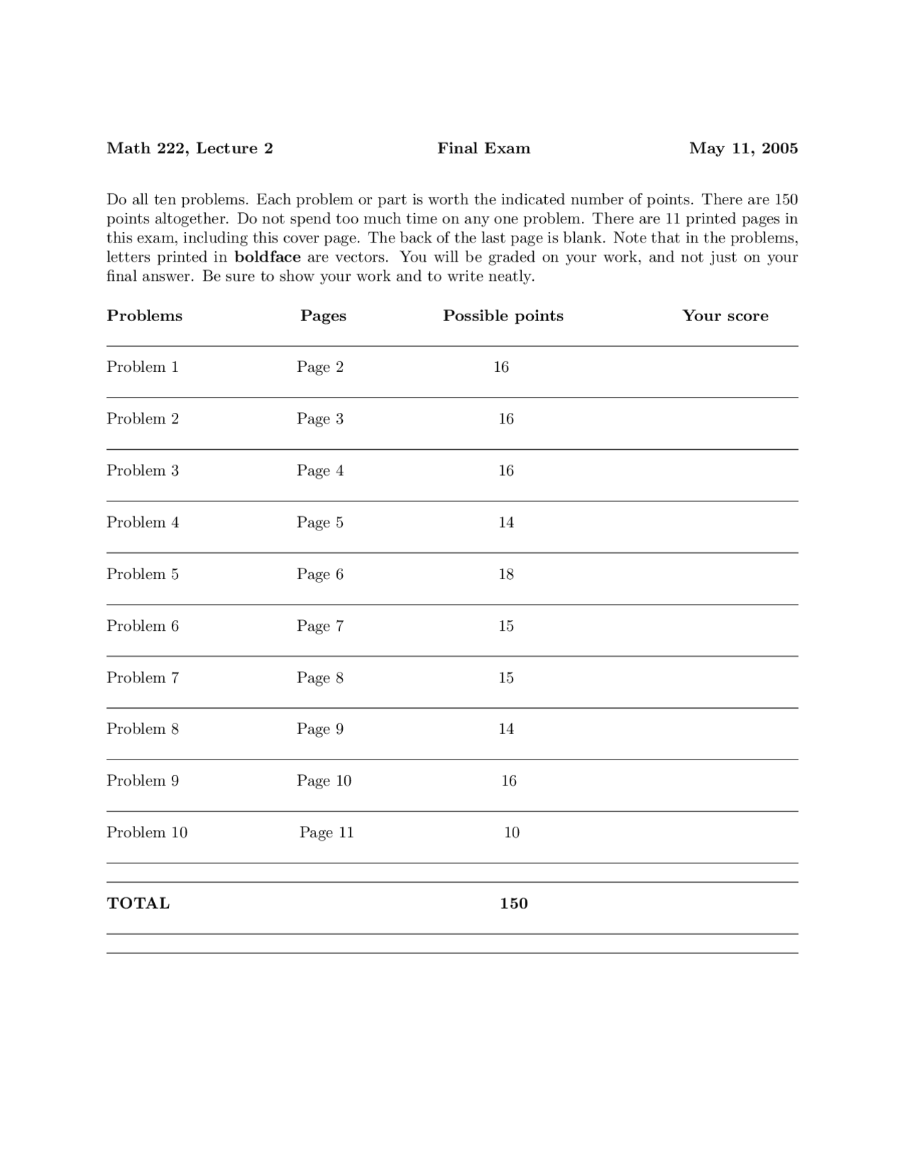 10 Questions For Final Exam Calculus And Analytic Geometry Math 222