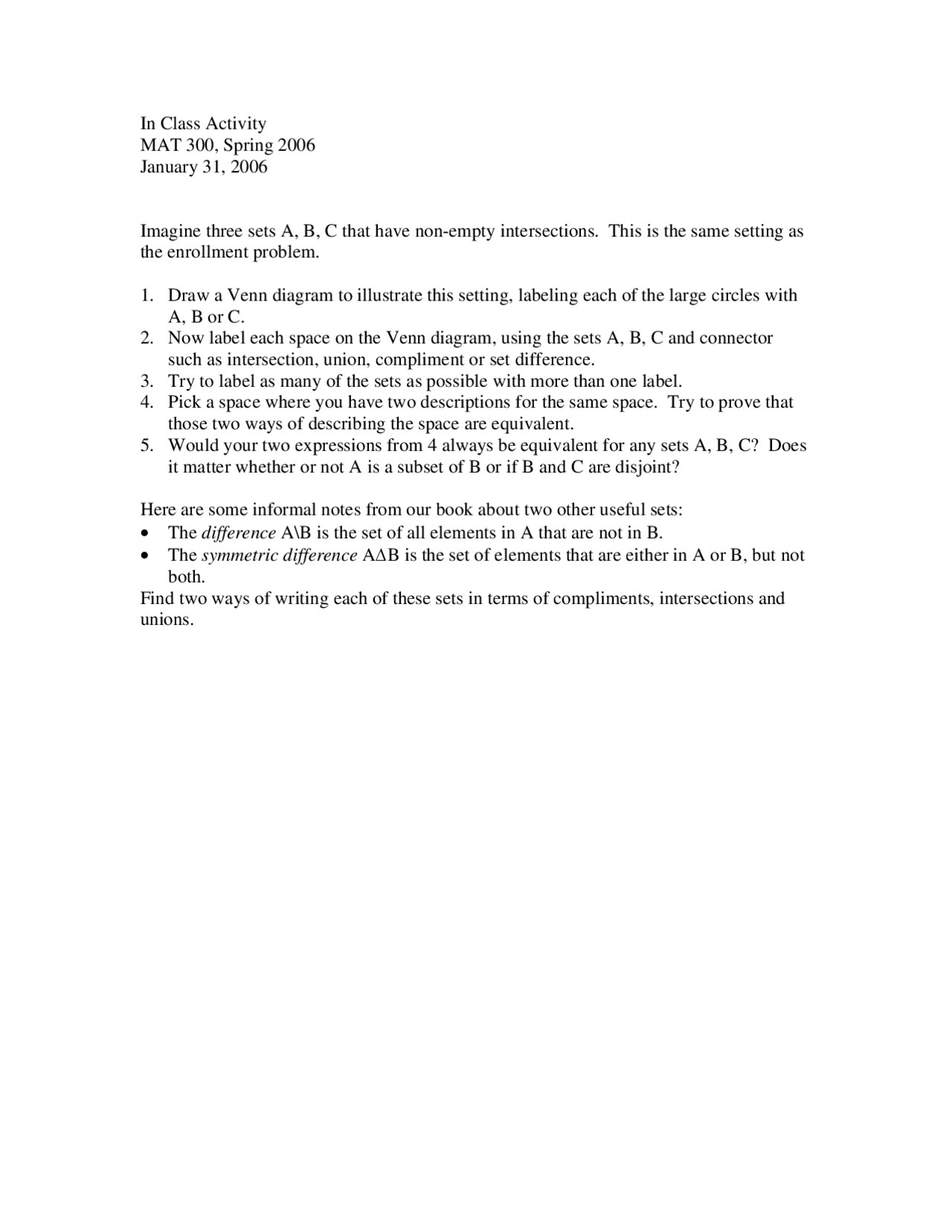Class Activity - Mathematical Structures | MAT 300 | Study notes ...