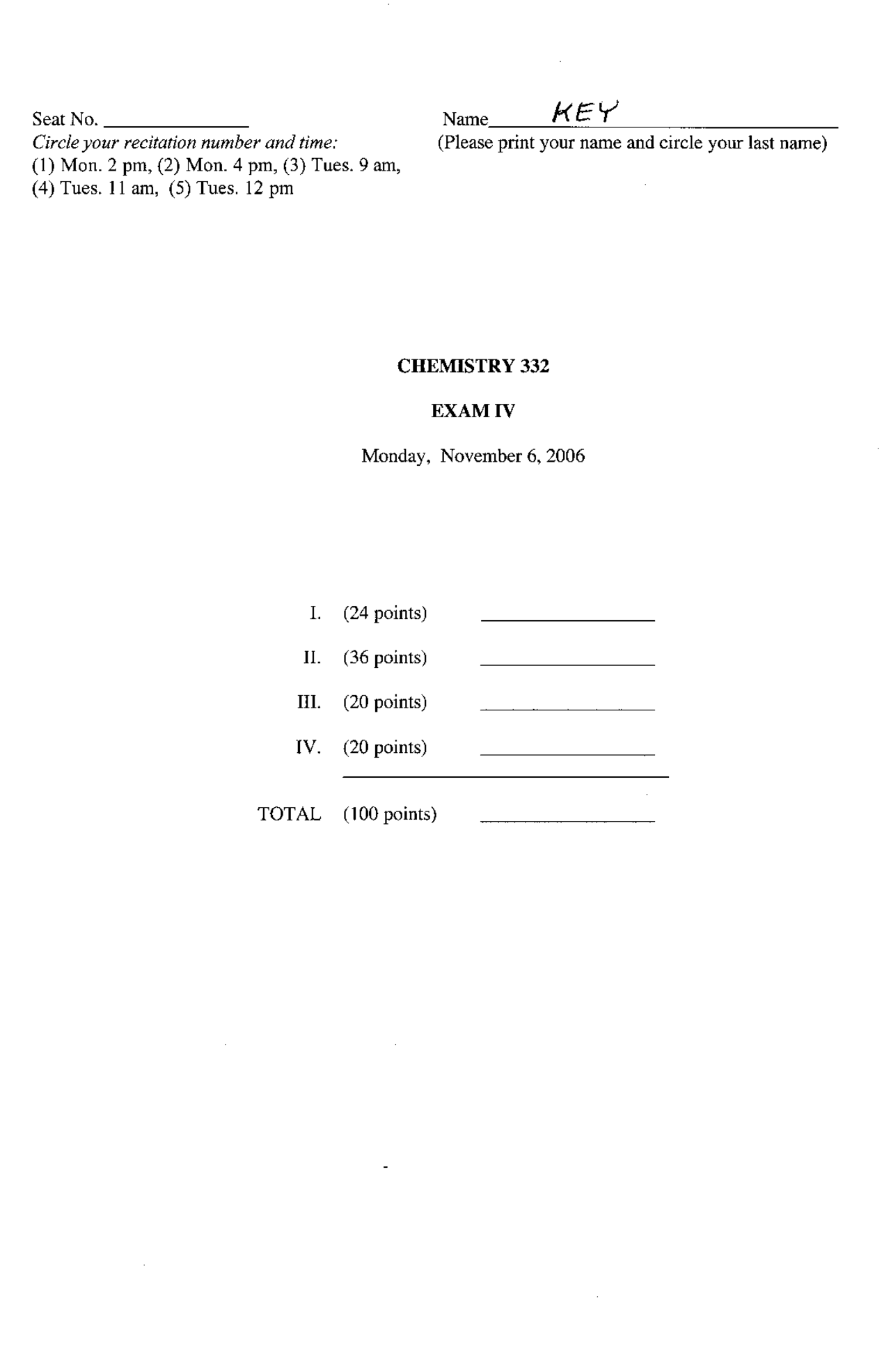 Organic Chemistry Ii Solved Exam 4 Chem 332 Docsity