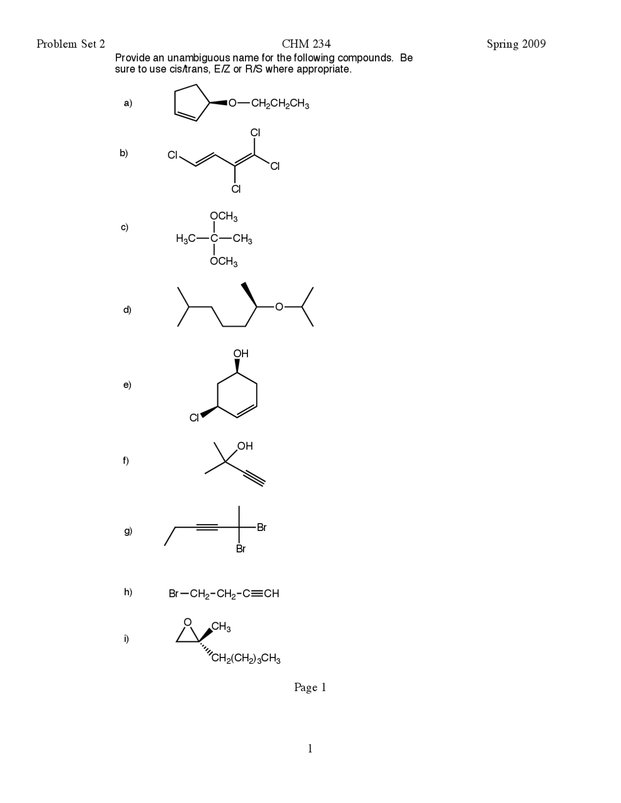 Problem Set Ii General Organic Chemistry Ii Chm 234 Docsity