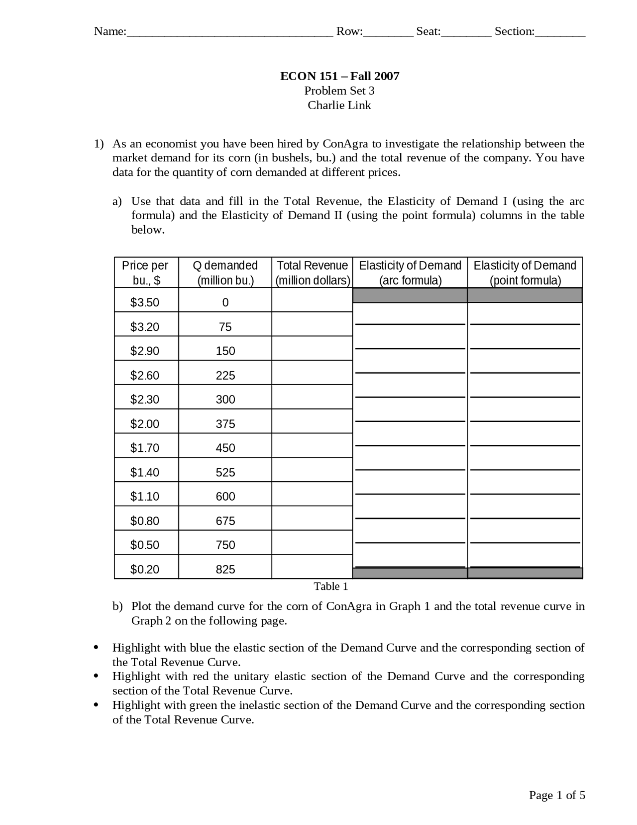 Problem Set 3 For Introduction To Microeconomics Prices And Markets