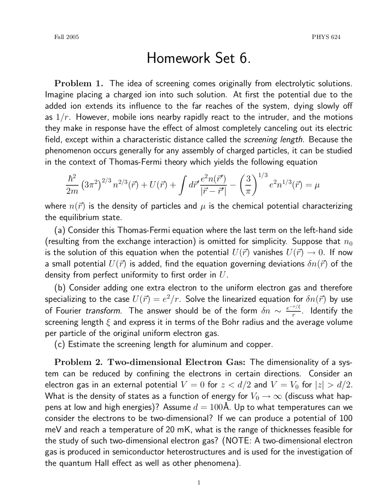 Homework Set 6 Introduction To Condensed Matter Physics Phys 624