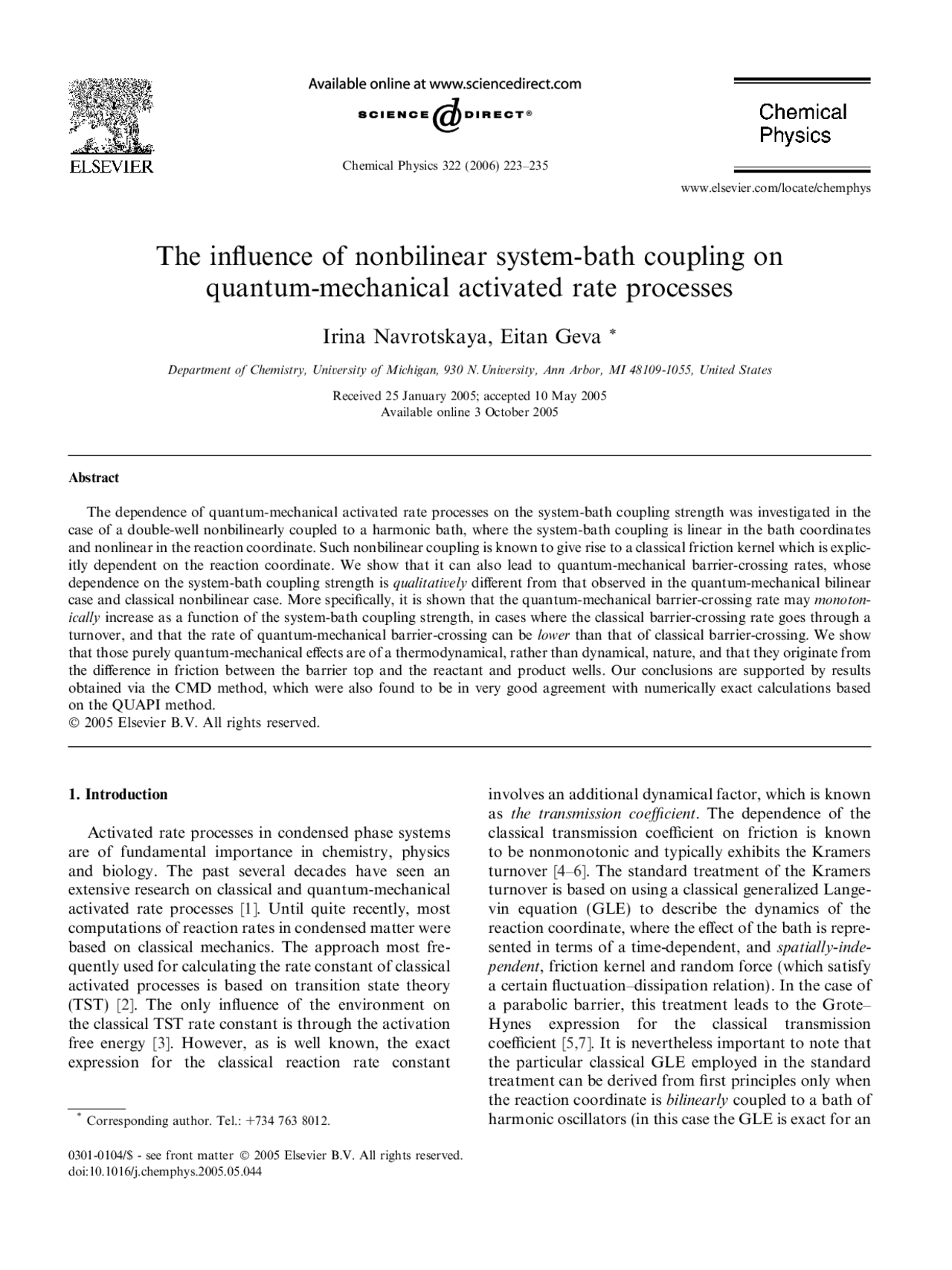 The Influence of Nonlinear System Bath Coupling on Quantum Mechanical ...