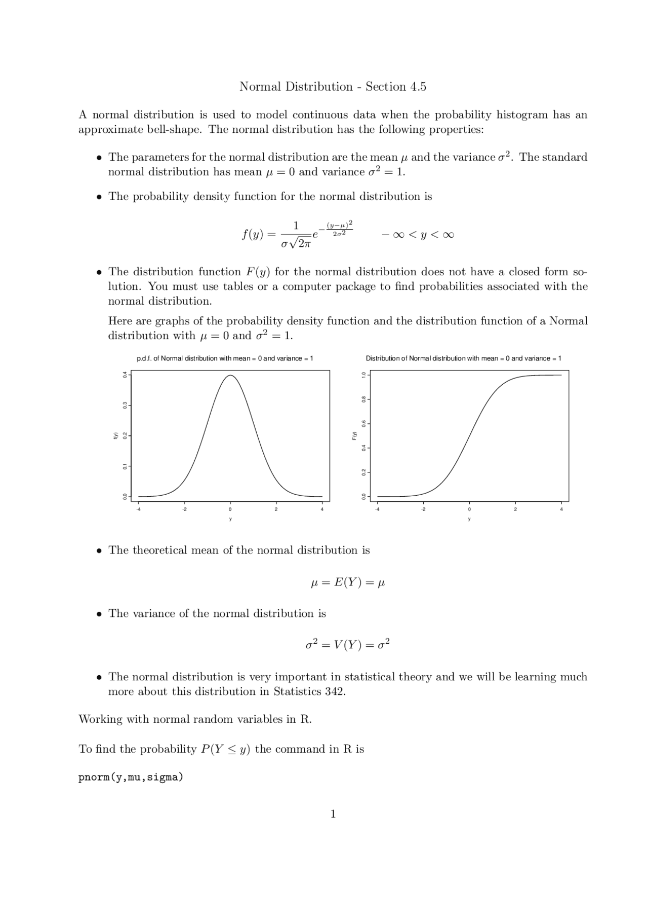 Lecture Notes On Normal Distribution Stat 341 Docsity