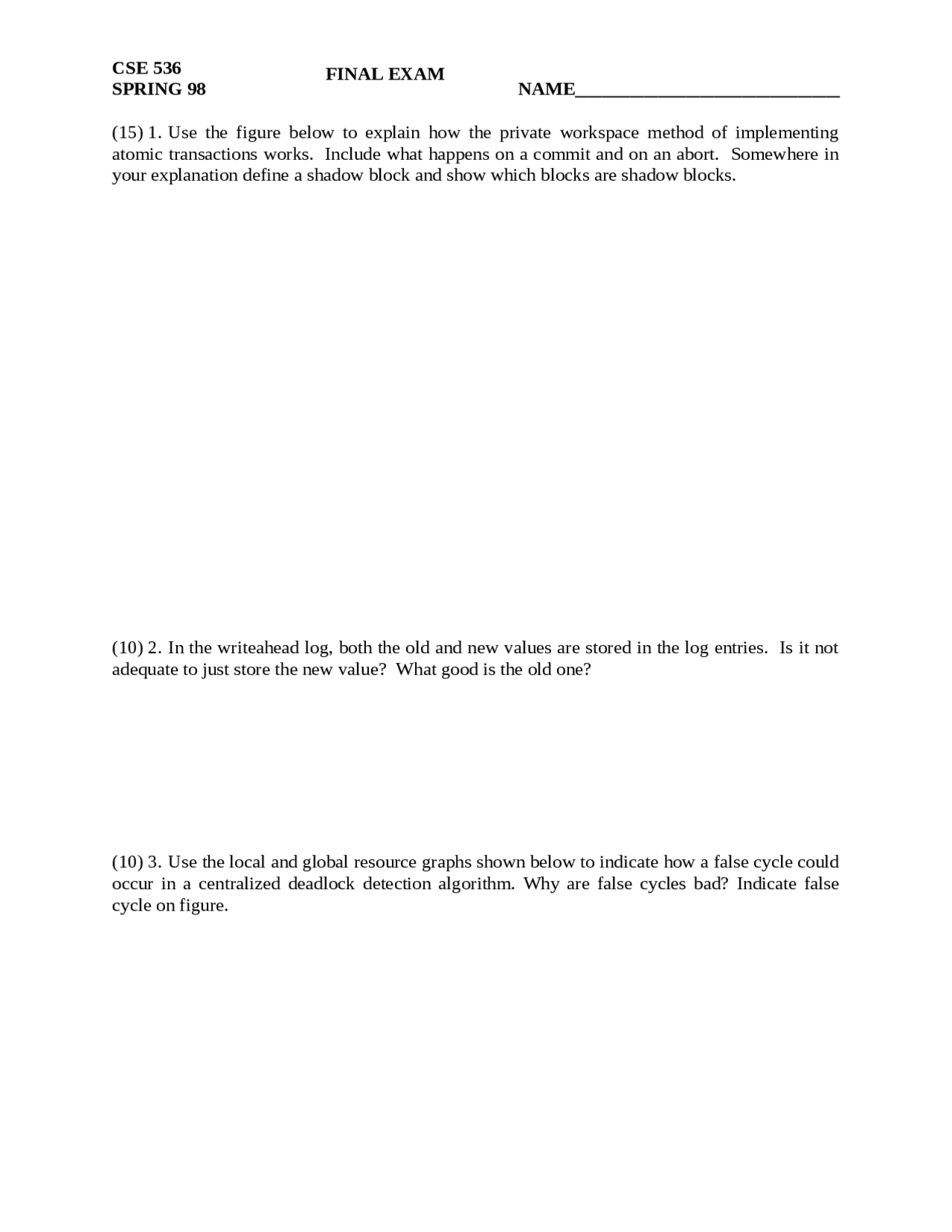 Final Exam Questions Advanced Operating Systems Cse 536 Exams
