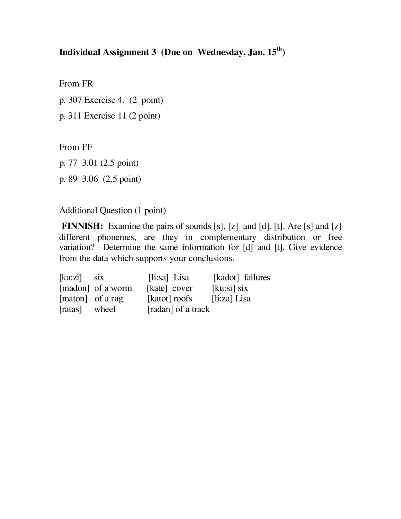 Introduction To Linguistics I Individual Assignment 3 Ling 101