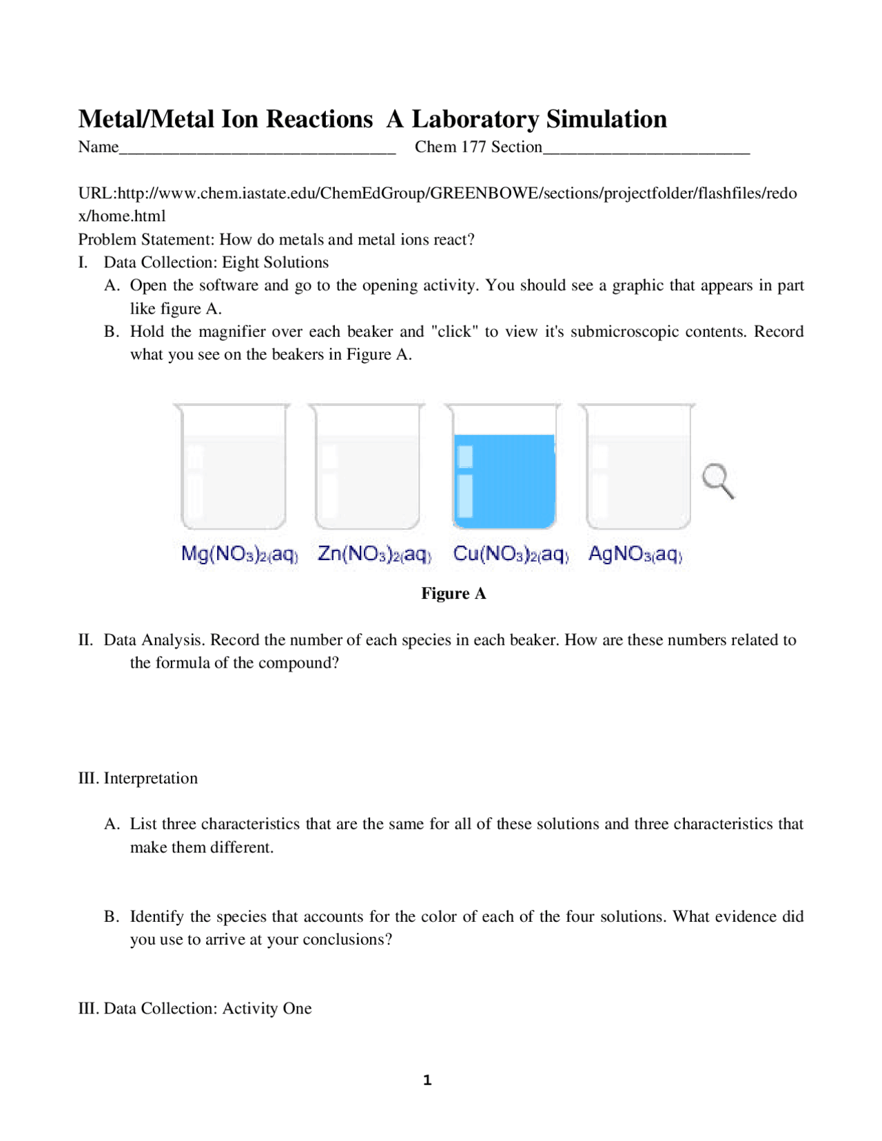 Metal Ion Reactions – A Laboratory Simulation - Lab | CHEM 177L - Docsity
