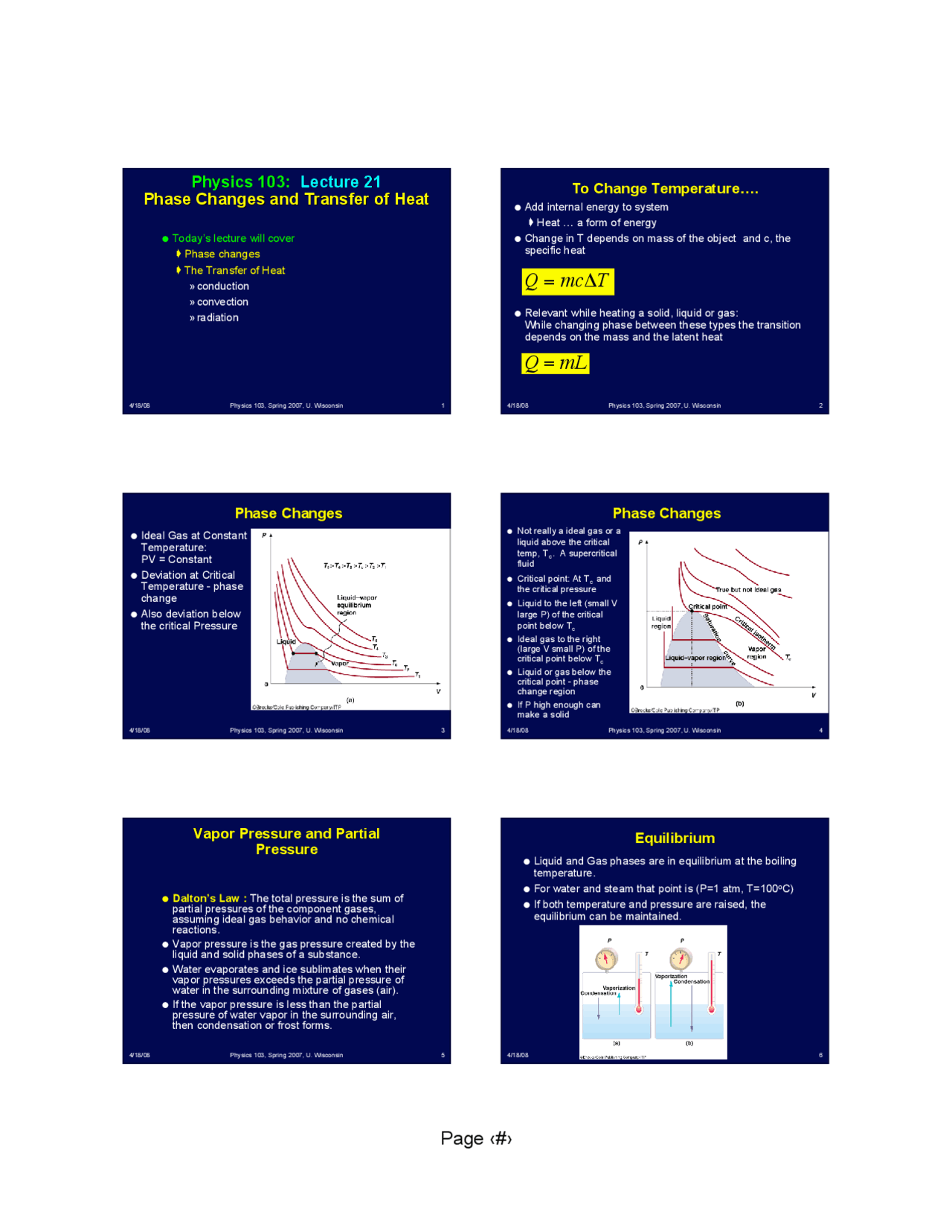 Phase Changes and Transfer of Heat - Lecture Slides | PHYSICS 103 - Docsity