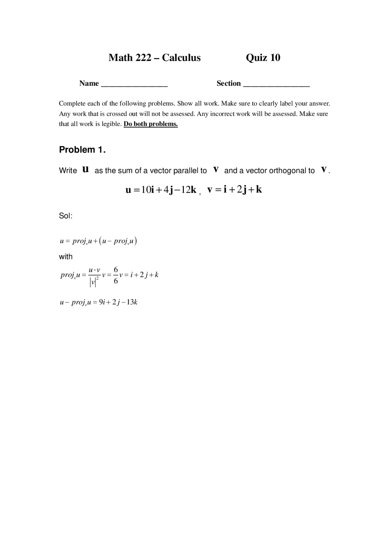 Quiz 10 With Solutions Calculus And Analytic Geometry Math 222