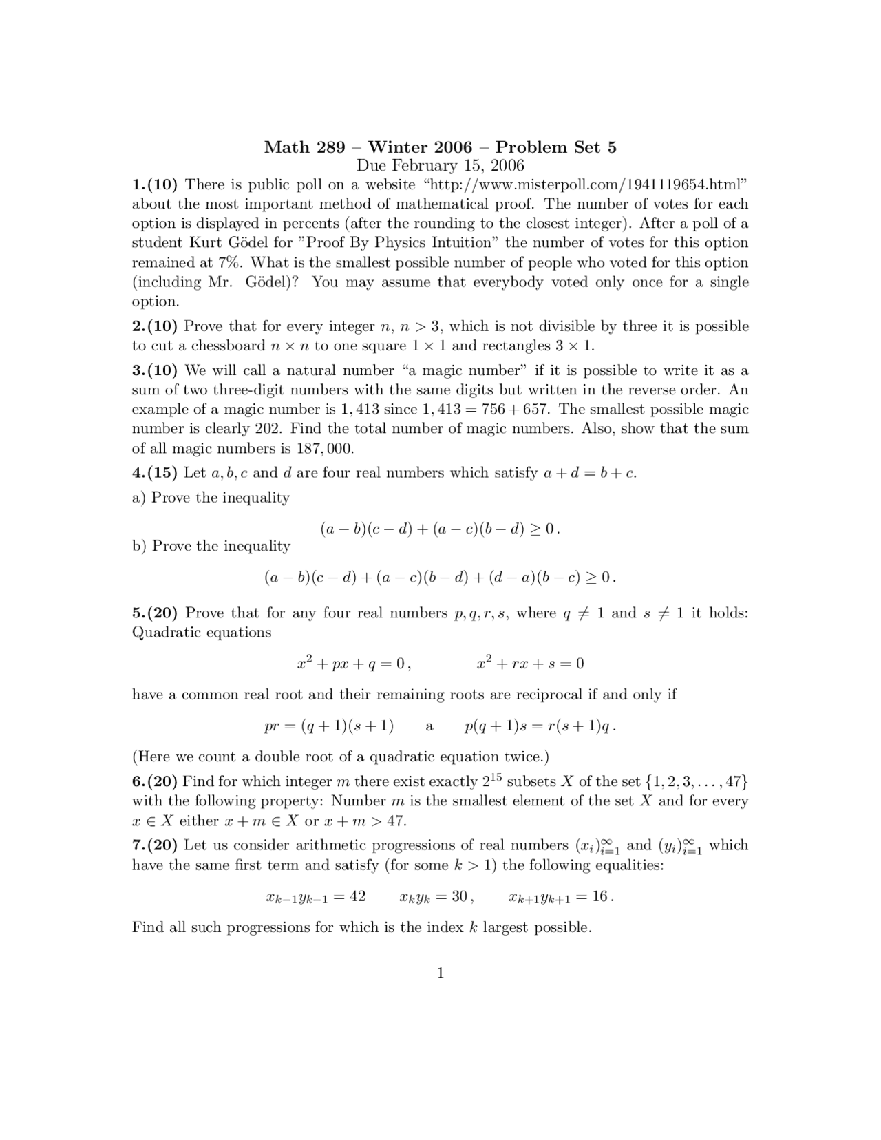 7 Problems on Differential Equations - Problem Set 5 | MATH 289 - Docsity