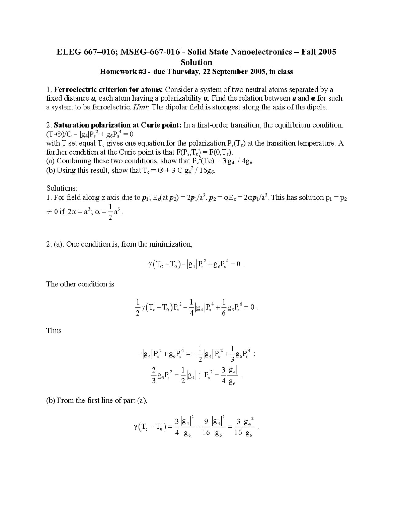 Solutions for Assignment 3 - Solid State Nanoelectronics | ELEG 667 | Assignments Electrical and ...